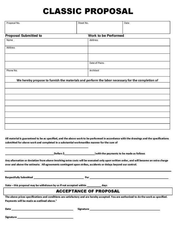 Classic Proposal Templates EDITABLE PRINTABLE FORM 8.5 by - Etsy