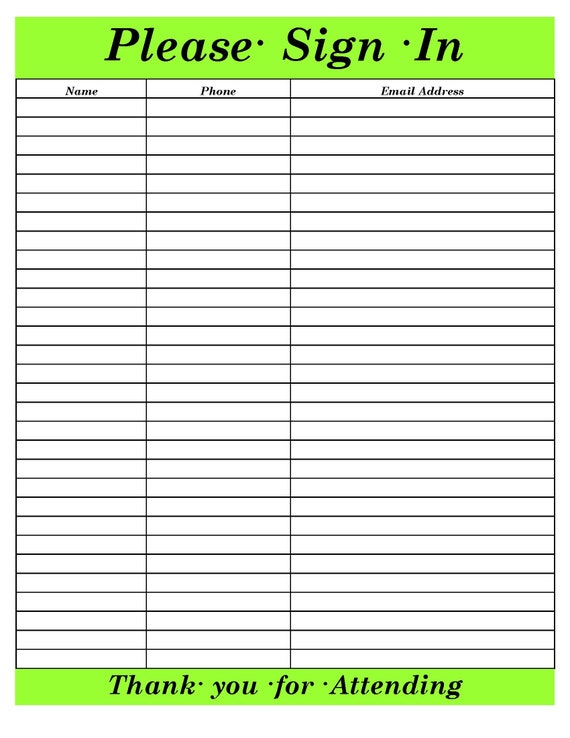 Editable Sign In Sheet Printable 40 Sign Up Sheet / Sign In Sheet