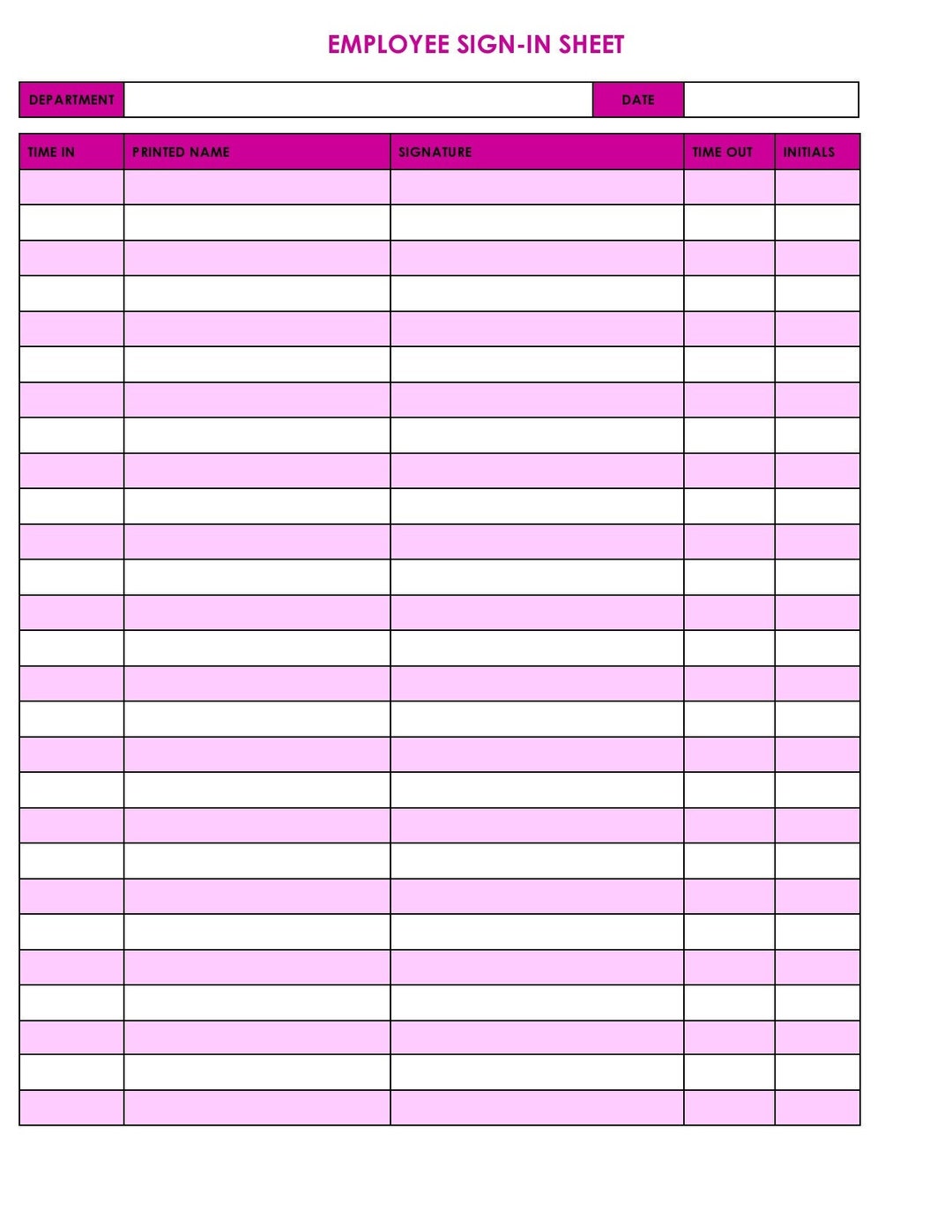 Employee Sign in Sheet Printable Form, Digital File, Instant Download ...