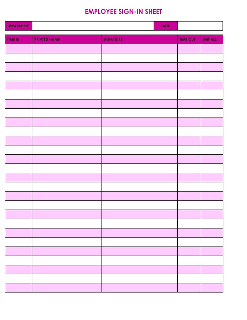 Employee Sign in Sheet Printable Form, Digital File, Instant Download ...