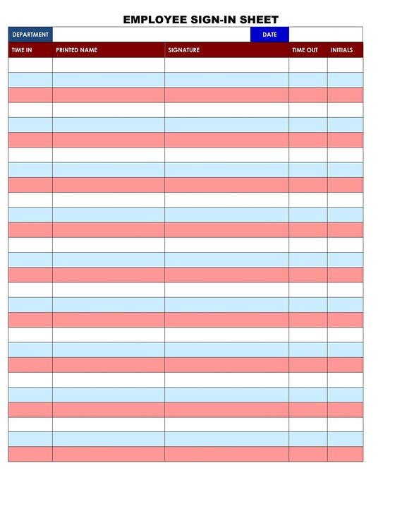 Employee Sign in Sheet Printable Form Digital File Instant | Etsy