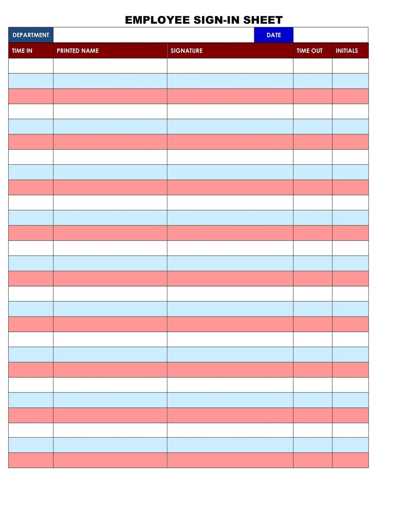 Employee Sign in Sheet Printable Form Digital File Instant - Etsy