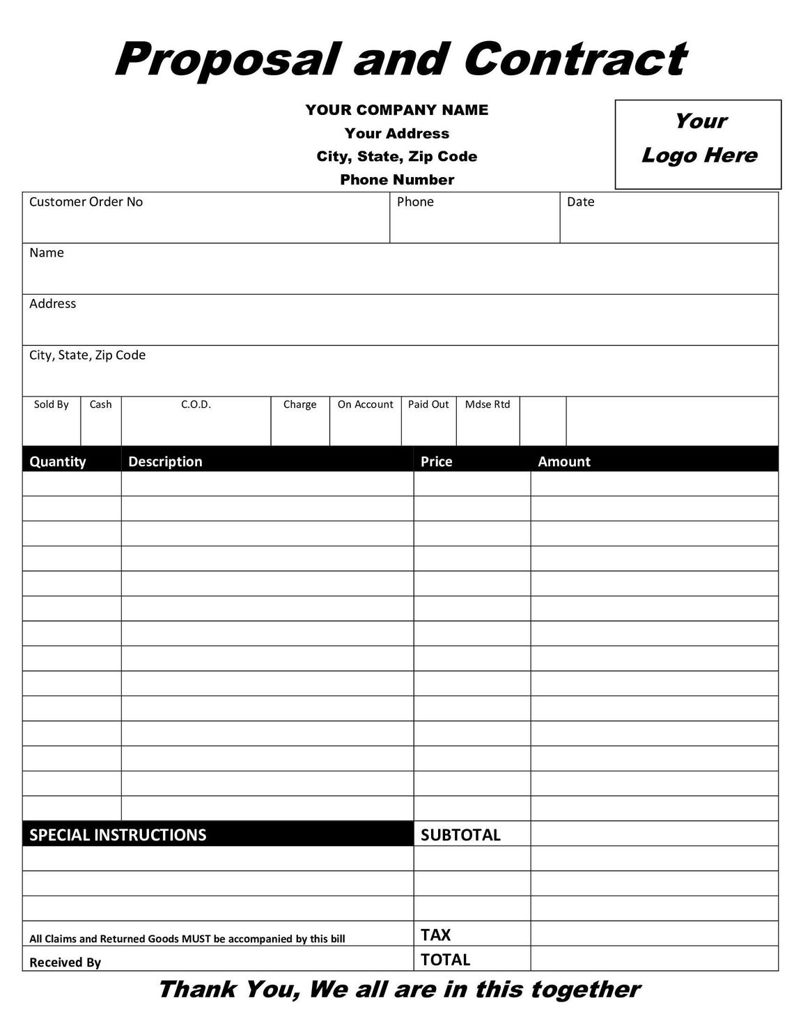 Classic Proposal Templates | PRINTABLE FORM (8.5 by 11) Letter Document ...
