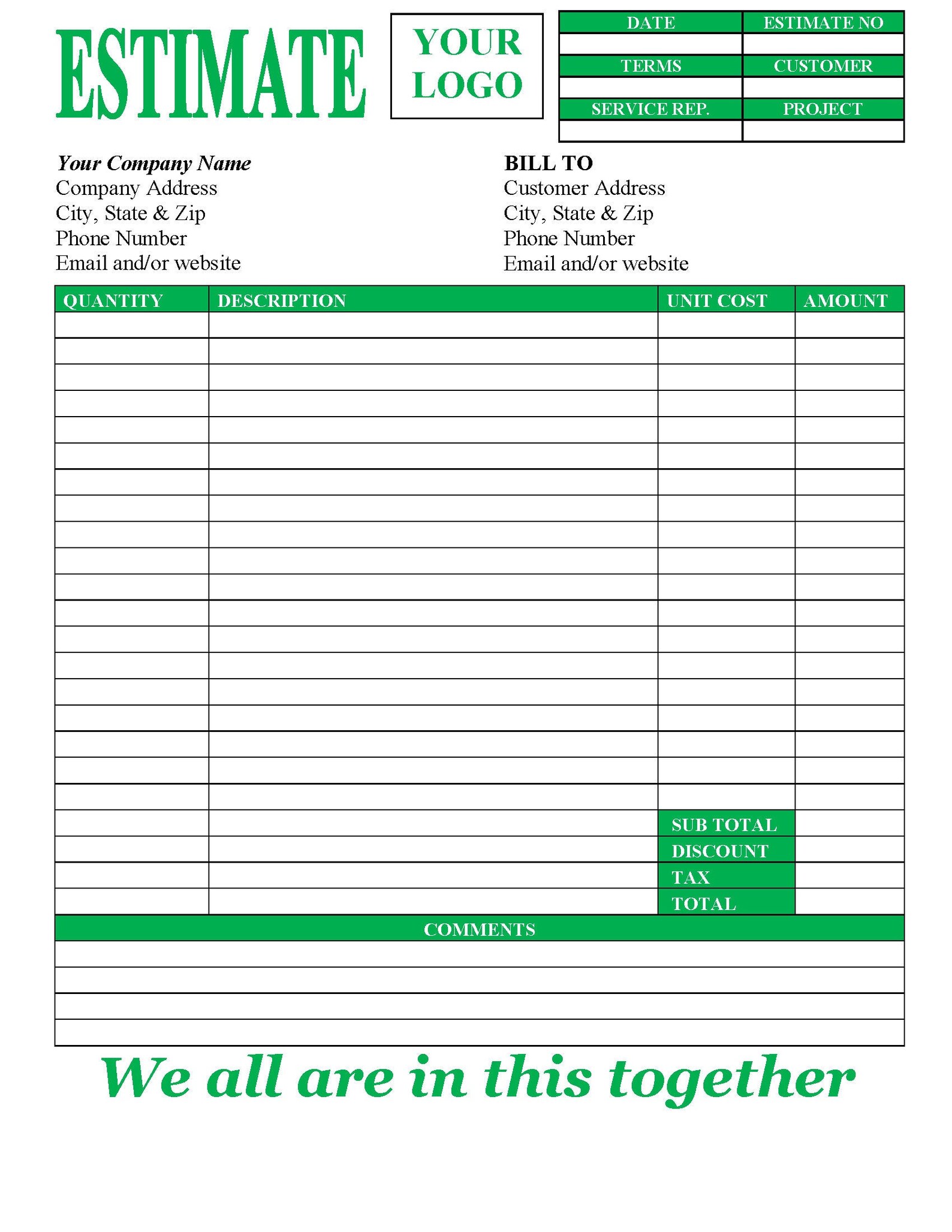 Estimate - Invoice Template | Green |printable | Business Form ...