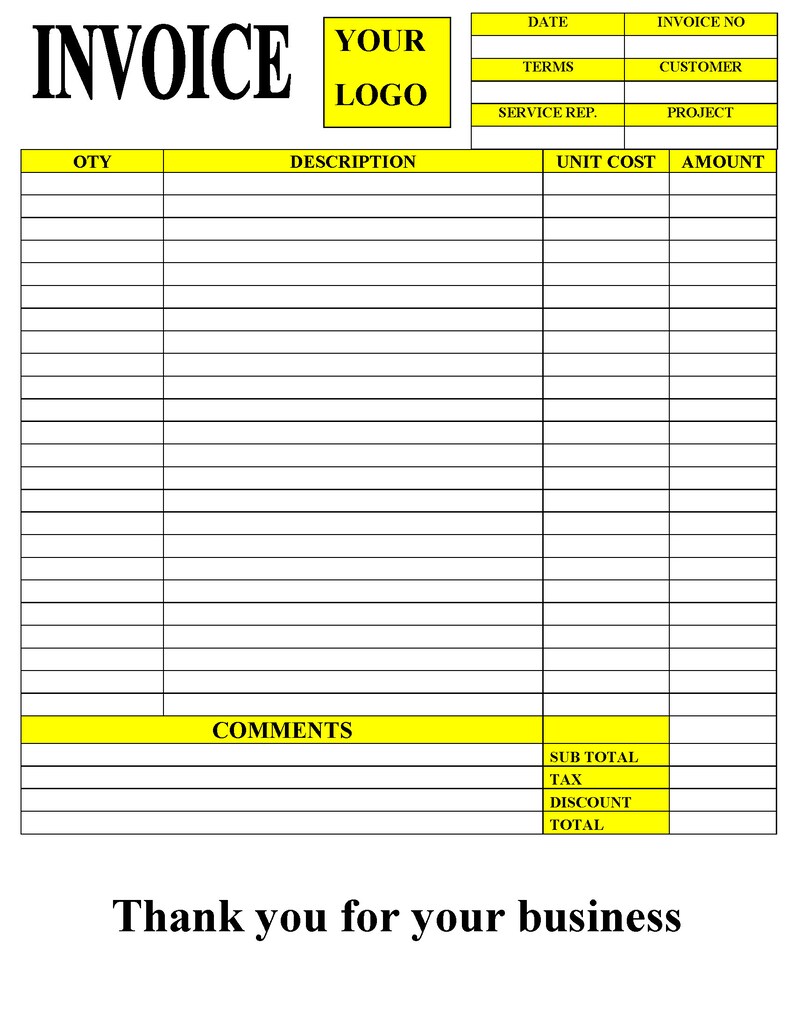 ESTIMATE-INVOICE Template | Yellow Summer | Printable Form | Instant ...