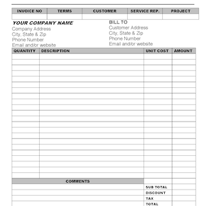 ESTIMATE-INVOICE Template Lined Platinum Printable Form Instant ...