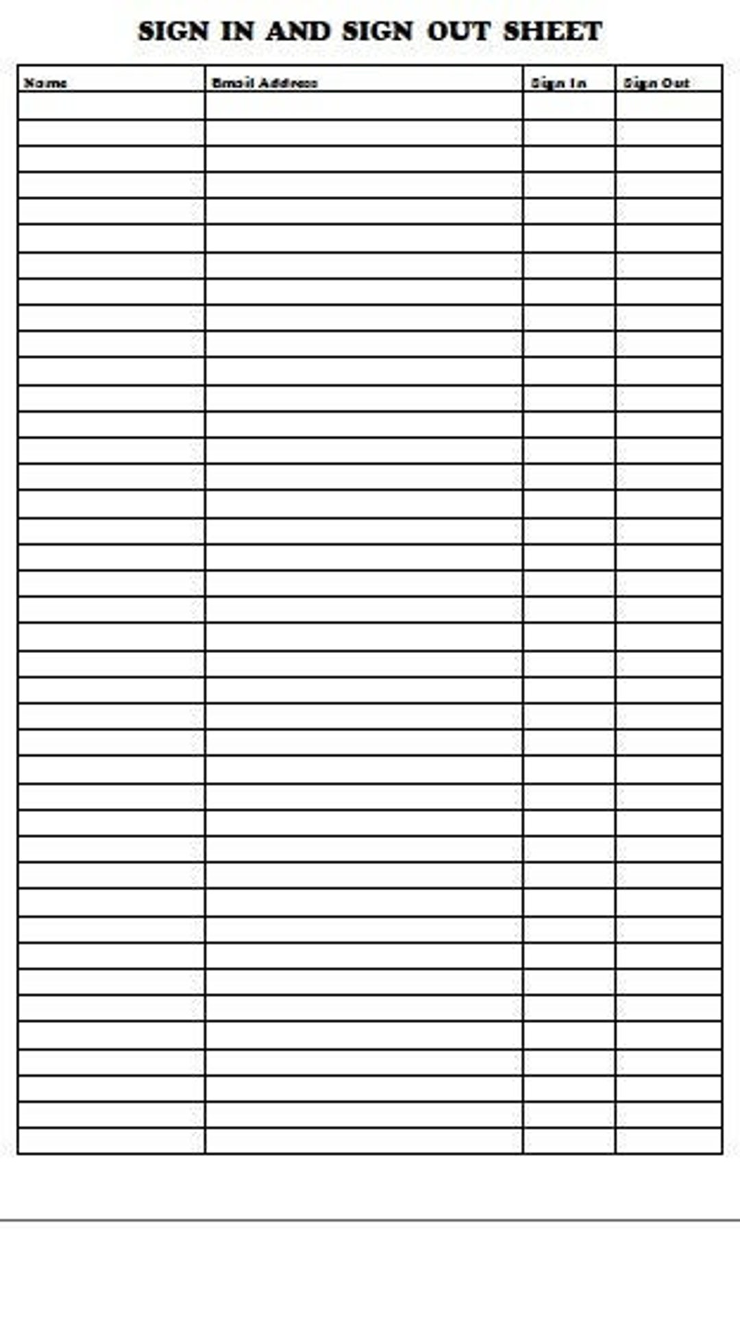Sign in and Out Sheet Printable Form, Digital File, Instant Download ...