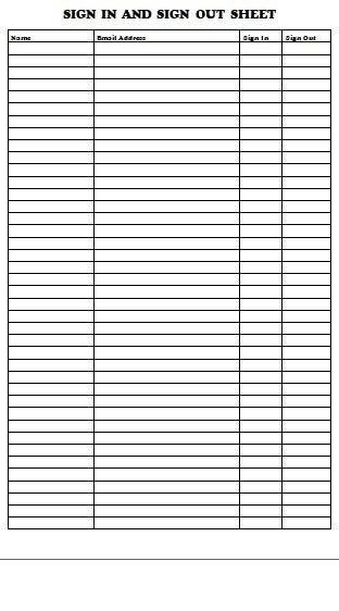 Sign in and Out Sheet Printable Form, Digital File, Instant Download ...