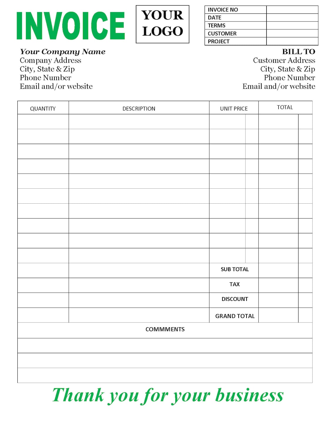 Estimate-invoice Template, Word, Estimate-invoice Form, Green ...