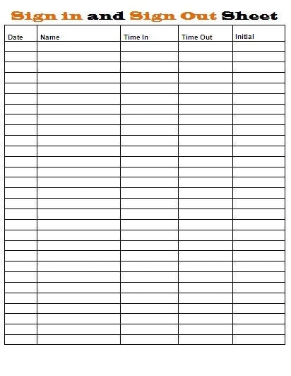 Sign in Sign Out Sheet Template - Printable Sign in and Sign Out Sheet ...