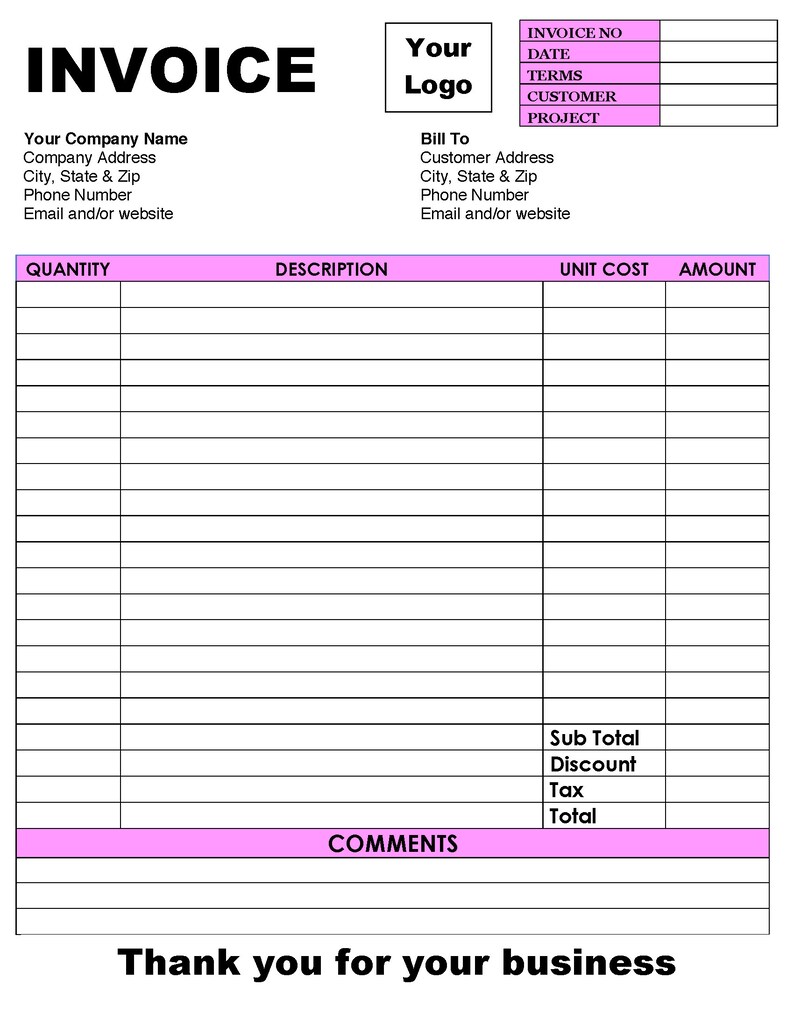 ESTIMATE-INVOICE Template | Dark-light Pink Aqua | Printable Form ...