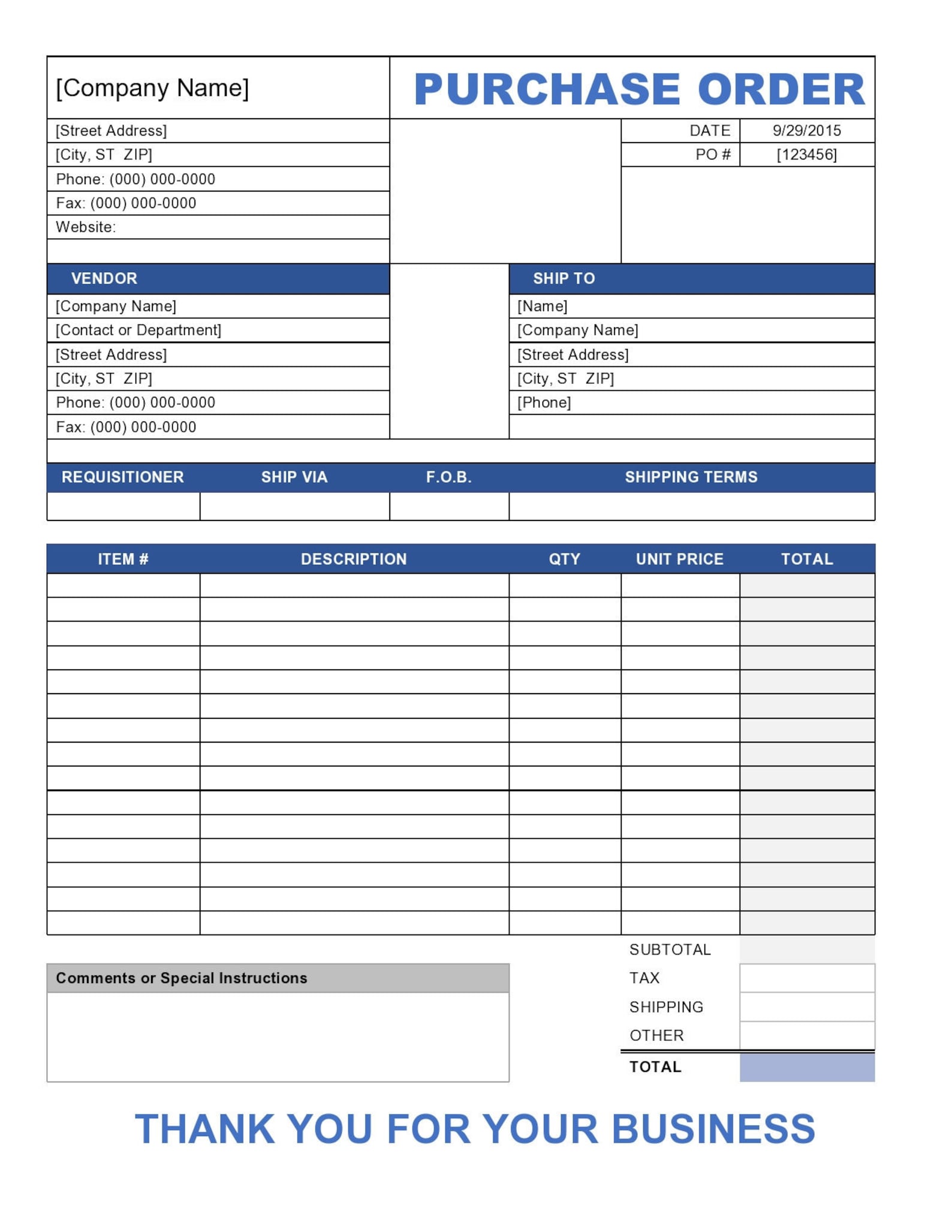 Purchase Order Template Editable Microsoft Word Template Professional ...