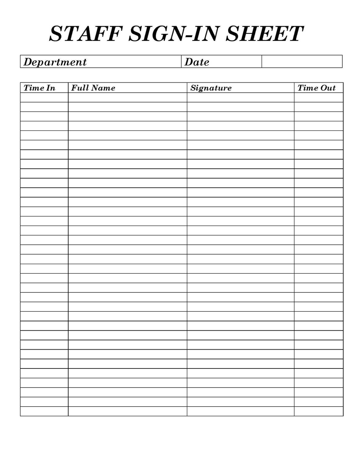 Staff Sign in Sheet Printable Form, Digital File, Instant Download ...