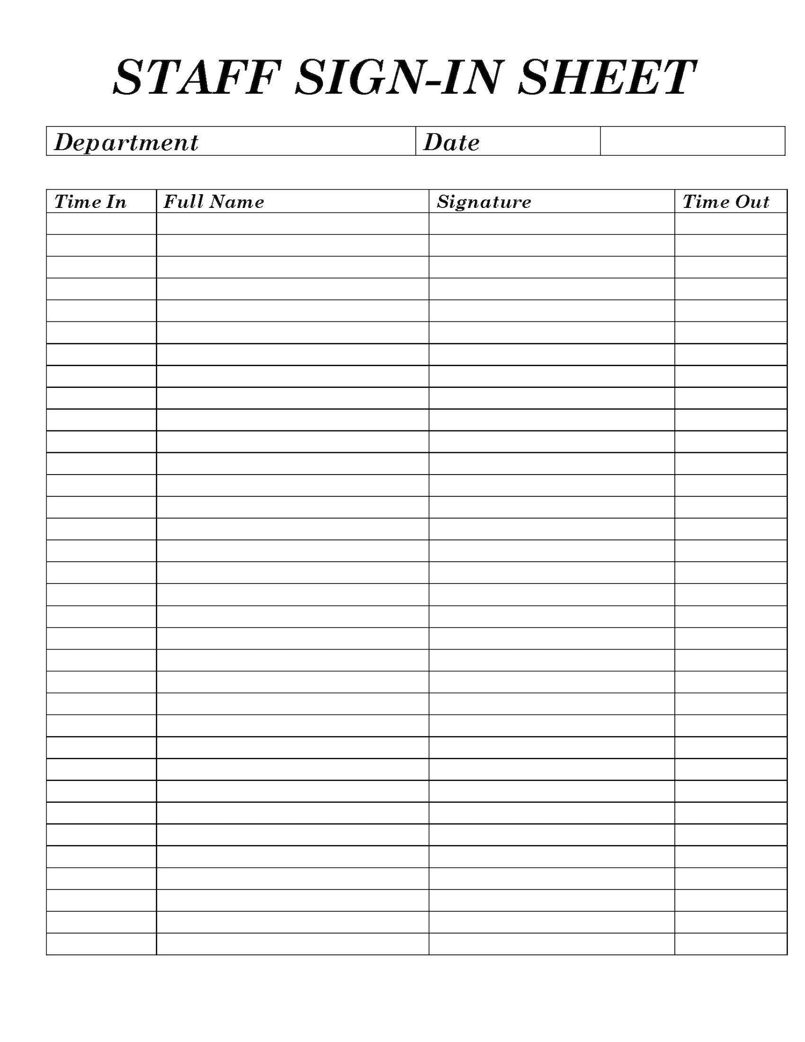 Staff Sign in Sheet Printable Form, Digital File, Instant Download ...