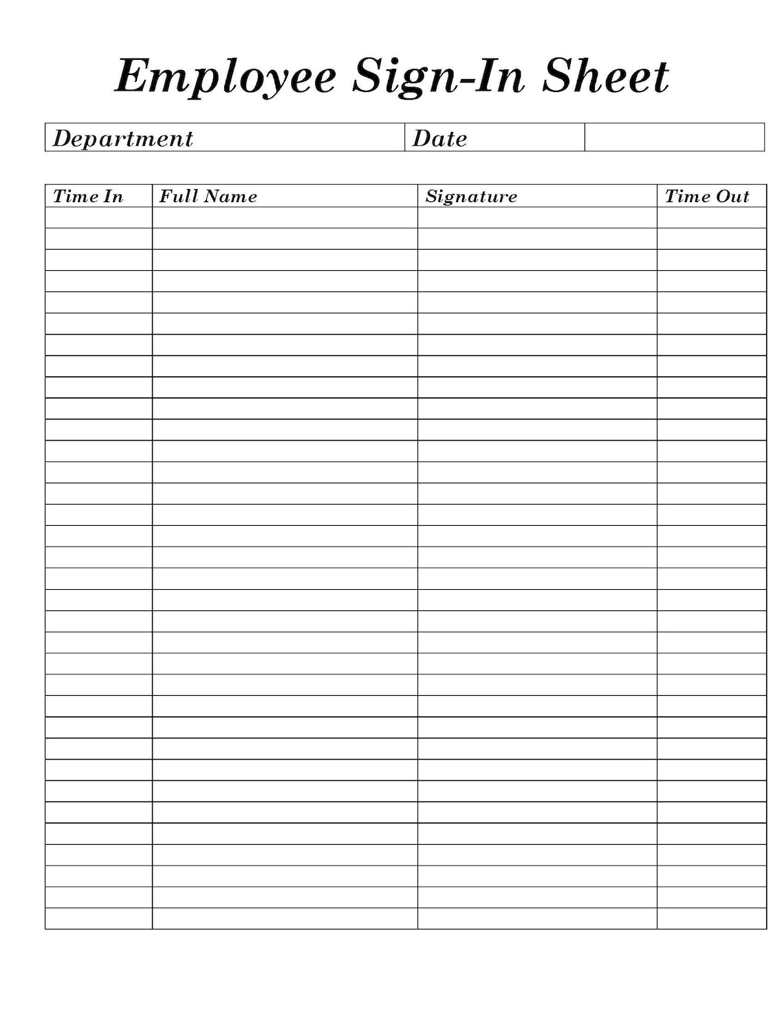 Employee Sign in Sheet Printable Form, Digital File, Instant Download ...