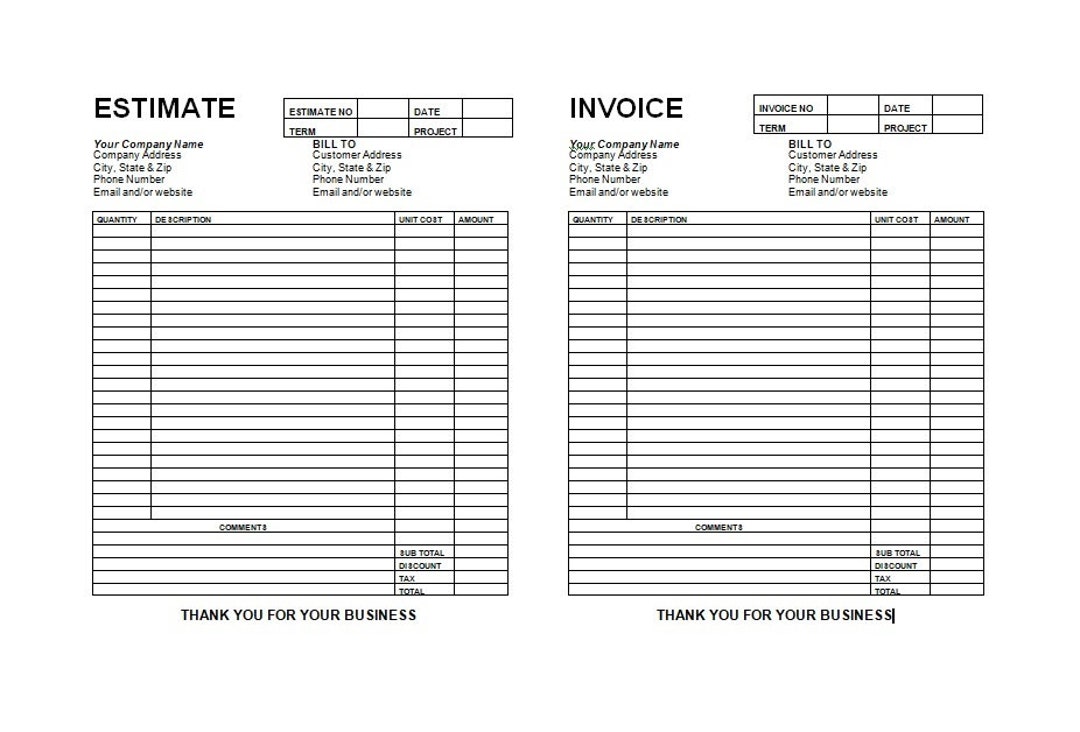 ESTIMATE-INVOICE Template |white Form | Plain Lined Template ...