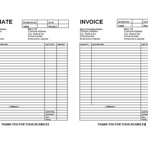 ESTIMATE-INVOICE Template white Form Plain Lined Template - Etsy