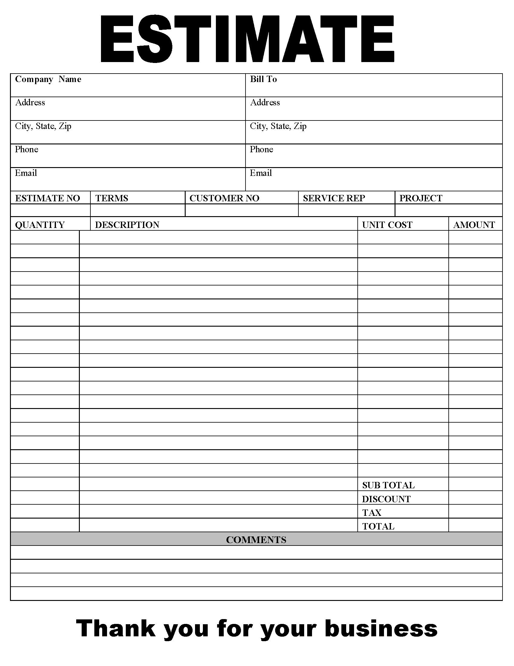 Estimate-invoice | Carbonless | Printable Form. Business. Easy and ...