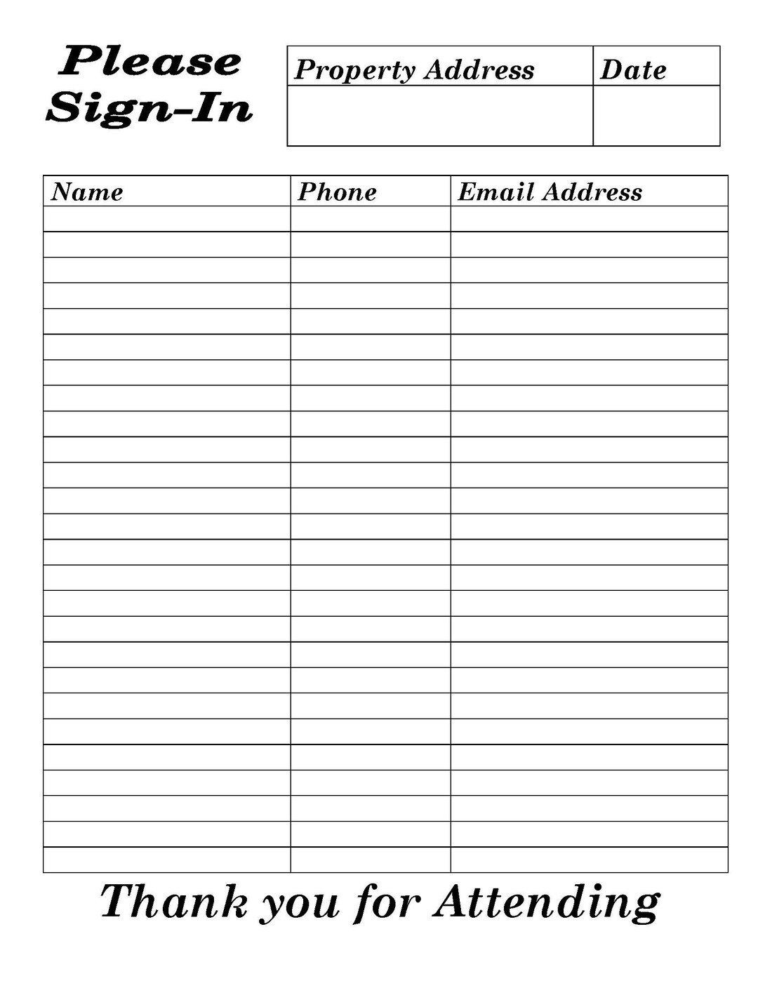 Open House Sign in Sheet | Marketing | Instant Download | DOC | PDF ...