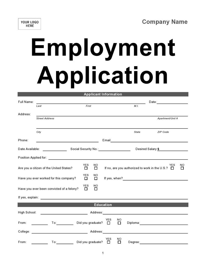 Hiring Application Template | Editable | Printable - Etsy
