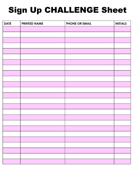 Sign up CHALLENGE Sheet Digital Instant Download 8.5x11 - Etsy