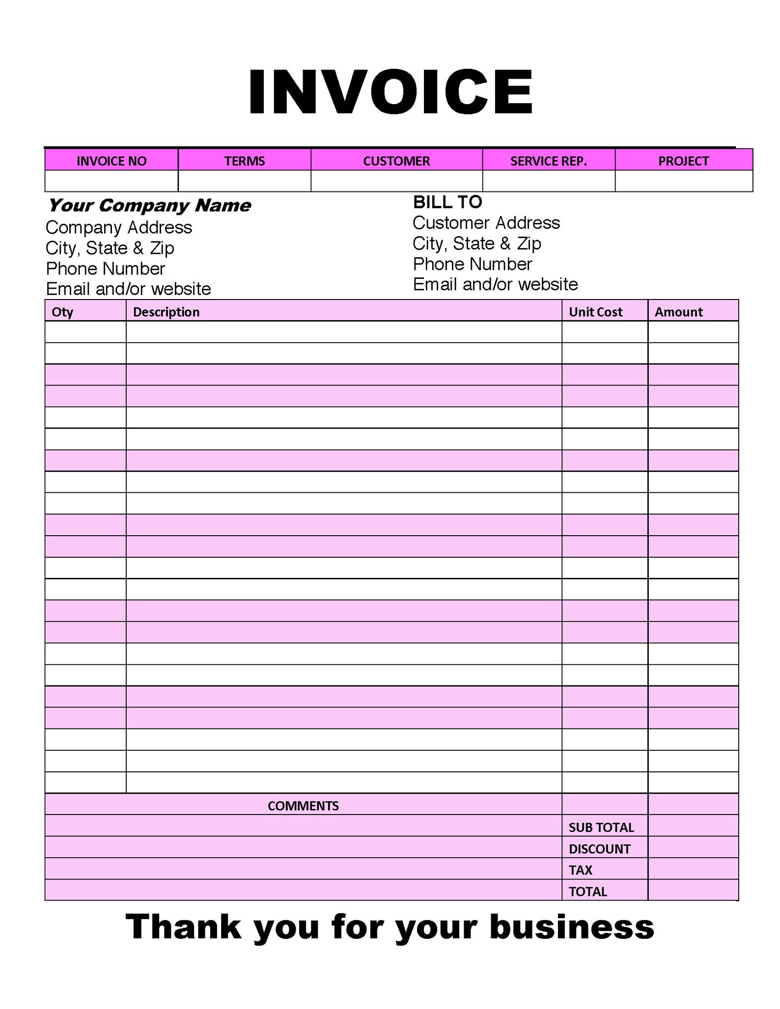 ESTIMATE-INVOICE Template | Pink | Printable Form |pink Sorority Style ...