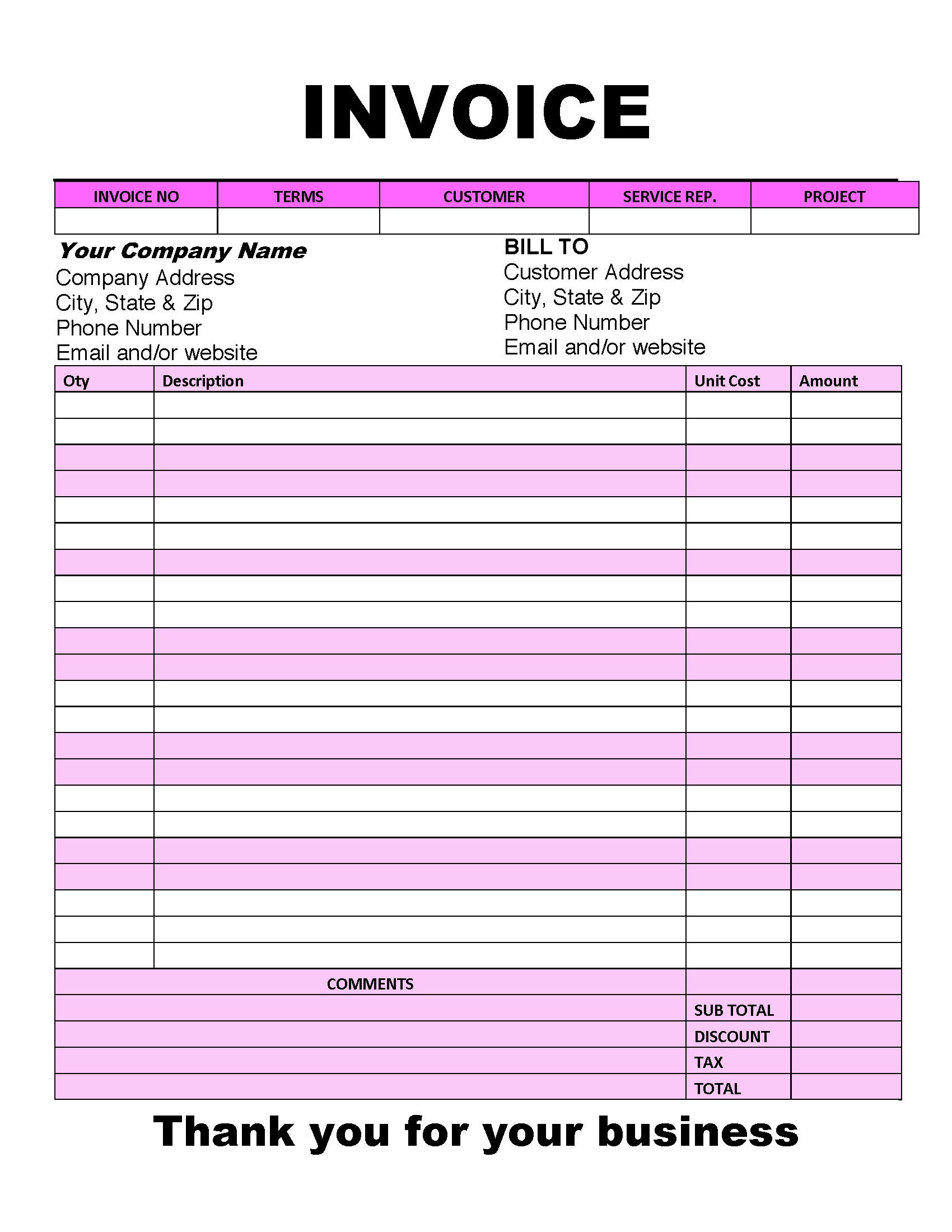 ESTIMATE-INVOICE Template | Pink | Printable Form |pink Sorority Style ...