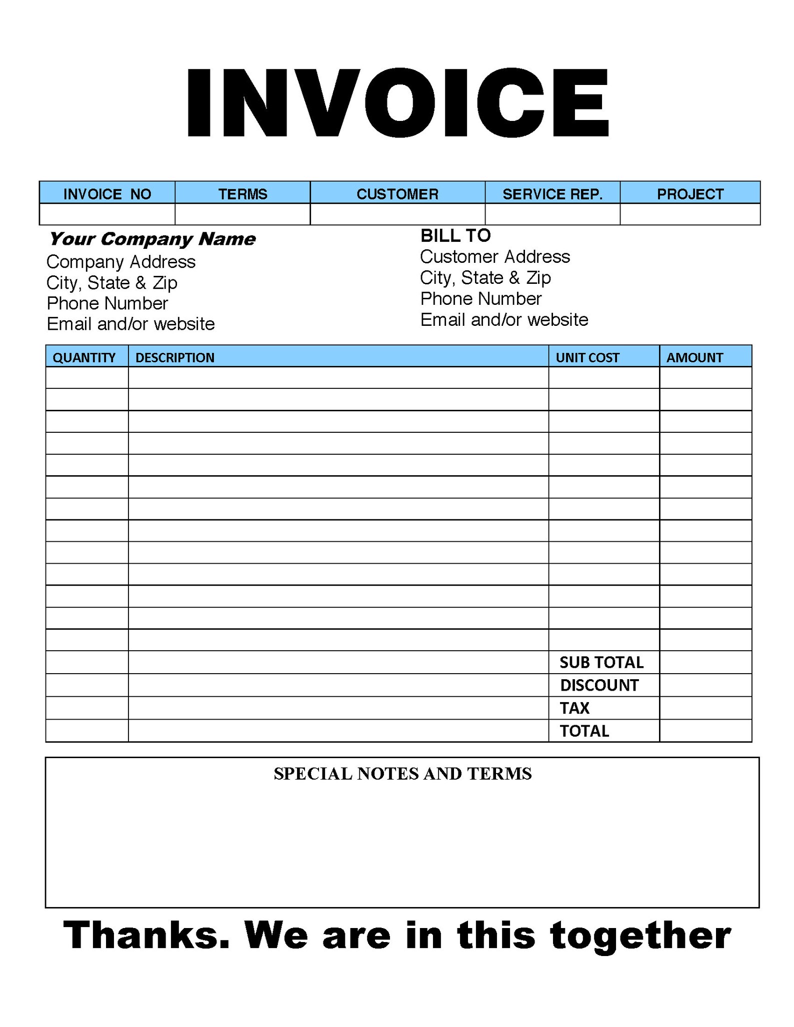 ESTIMATE INVOICE Template | Spring Sky Blue | Printable Form | Invoice ...