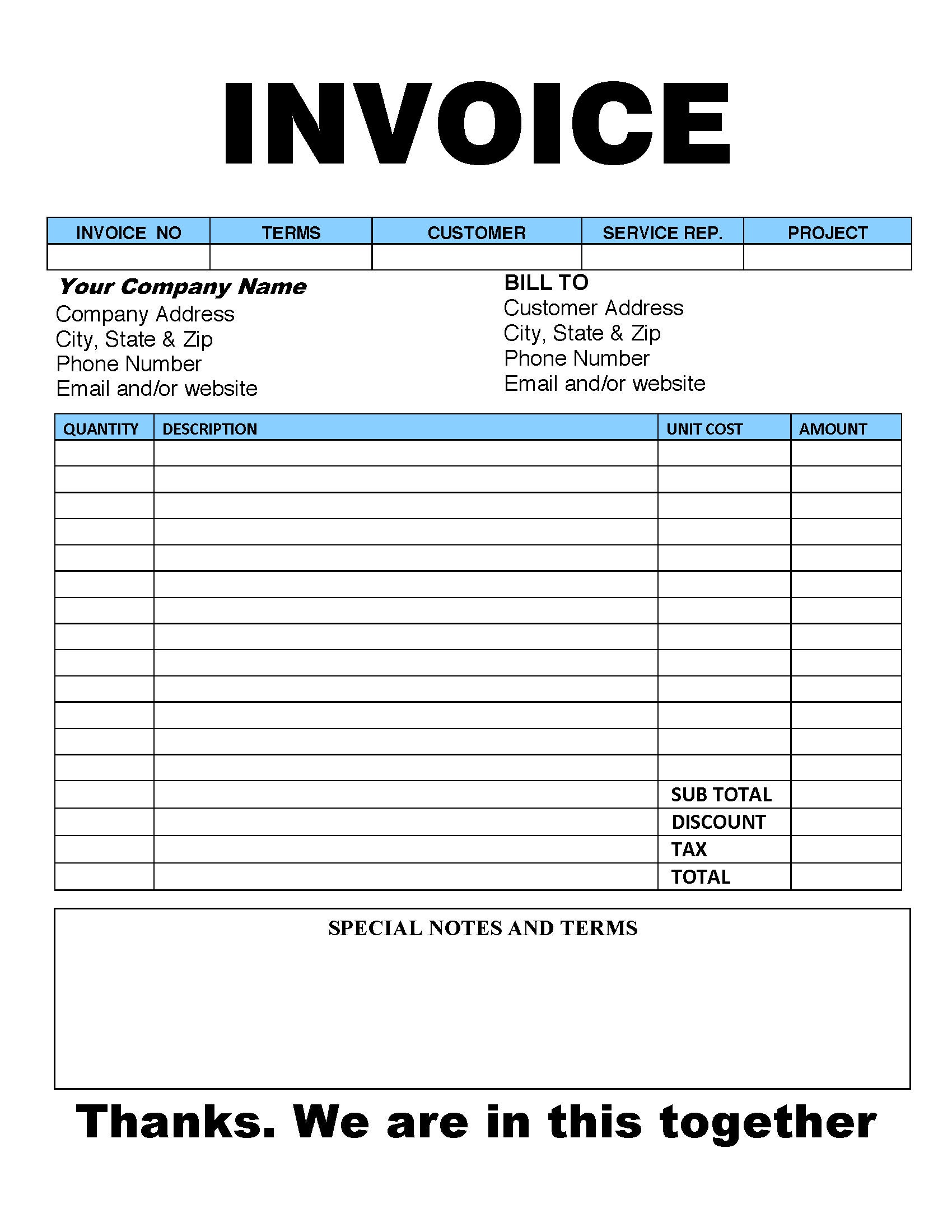 ESTIMATE INVOICE Template | Spring Sky Blue | Printable Form | Invoice ...