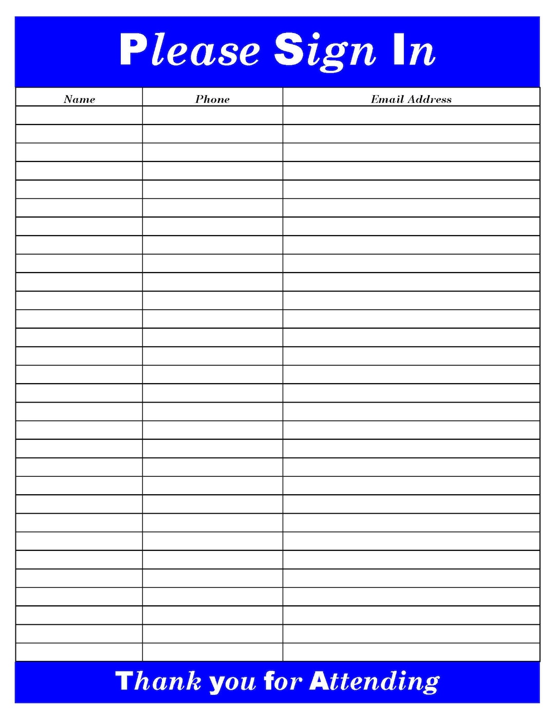 Sign in Sheet ,template, Versatile Printable and Editable, Client Sign ...