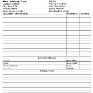 ESTIMATE-INVOICE Template | Lined Document |printable Form | Editable ...