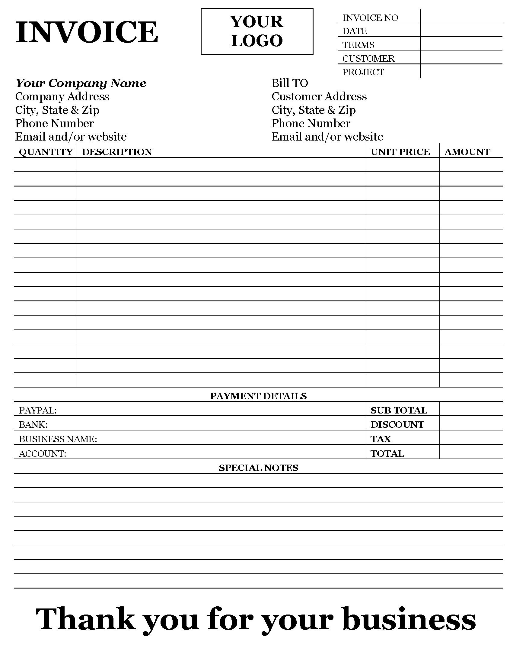 ESTIMATE-INVOICE Template | Lined Document |printable Form | Editable ...