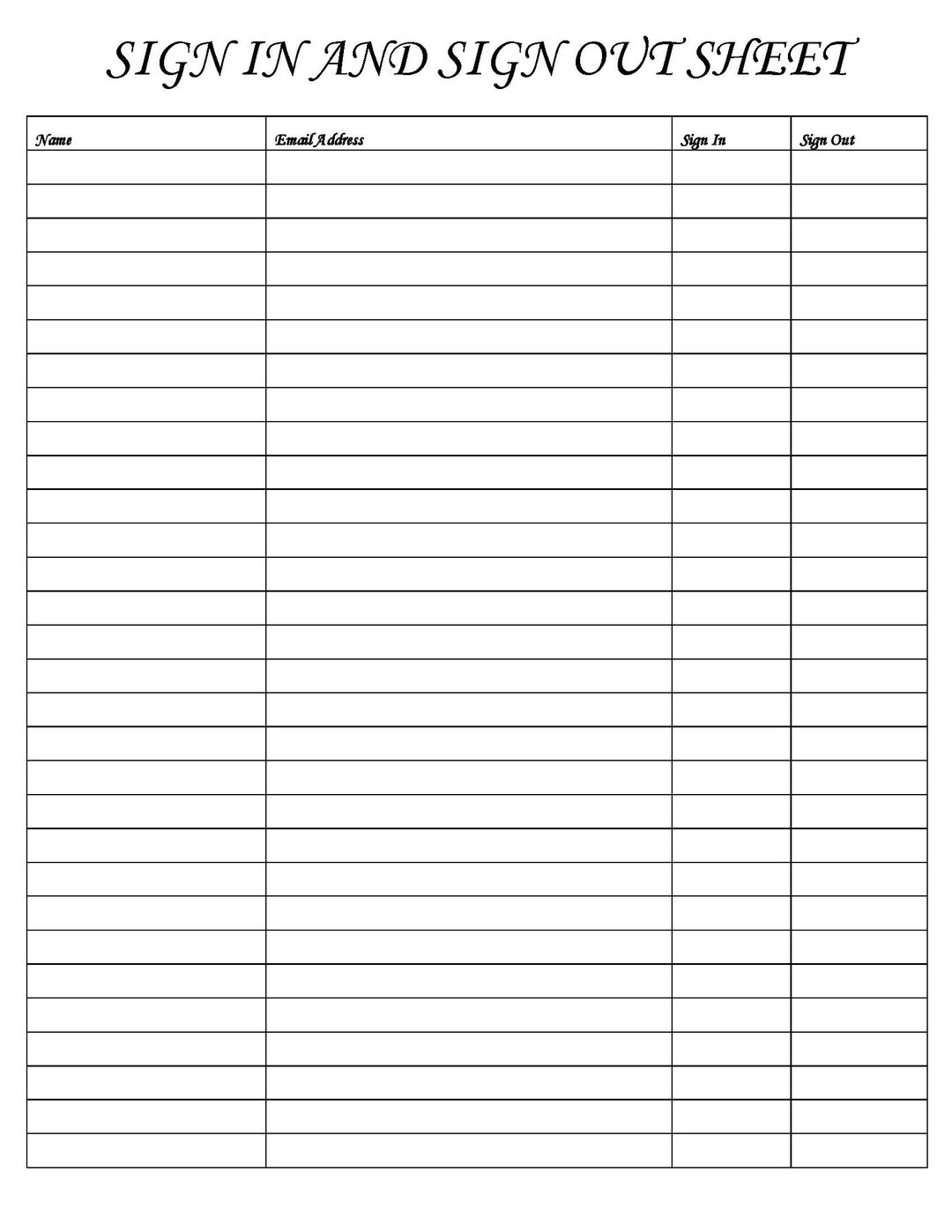 Sign in and Out Sheet Printable Form, Digital File, Instant Download ...