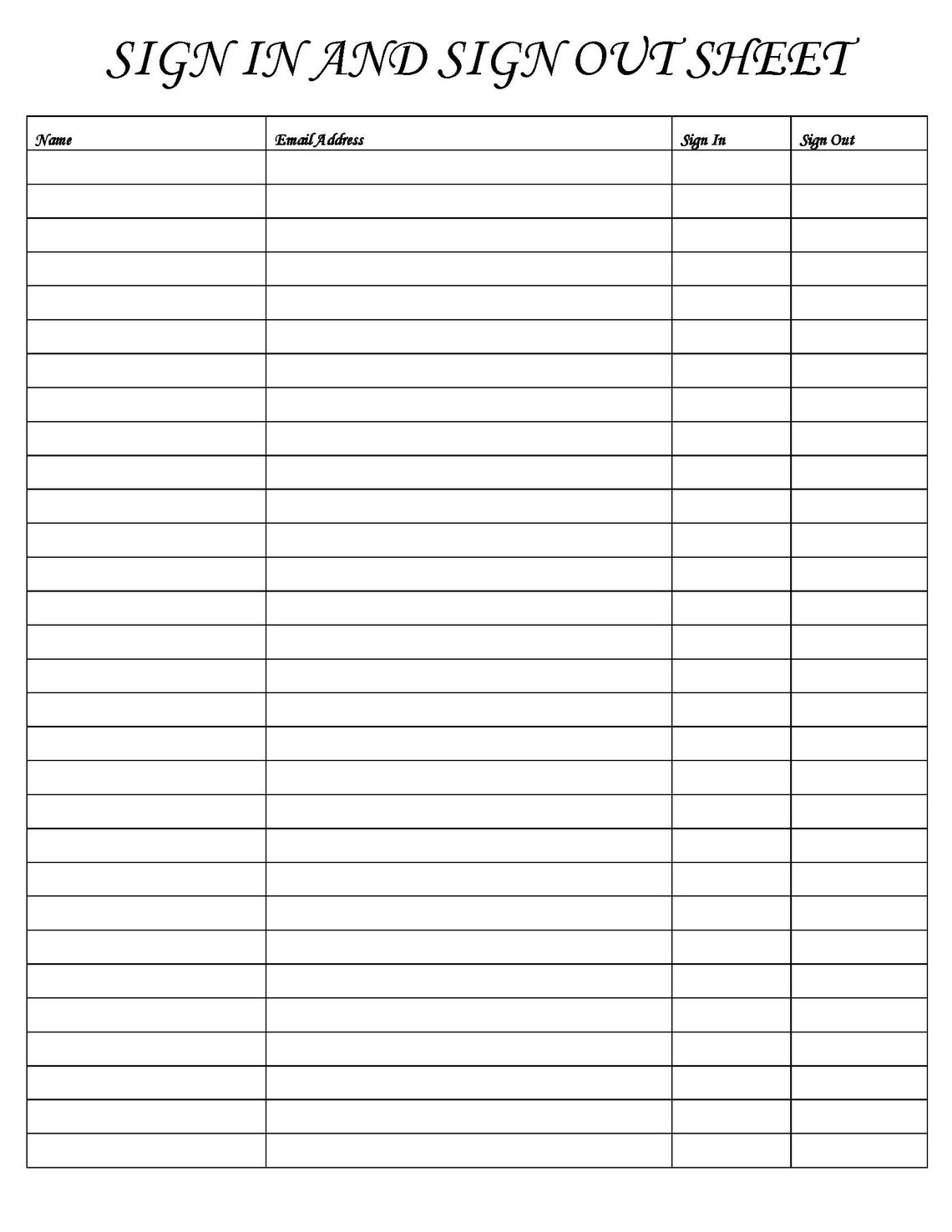 Sign in and Out Sheet Printable Form, Digital File, Instant Download ...