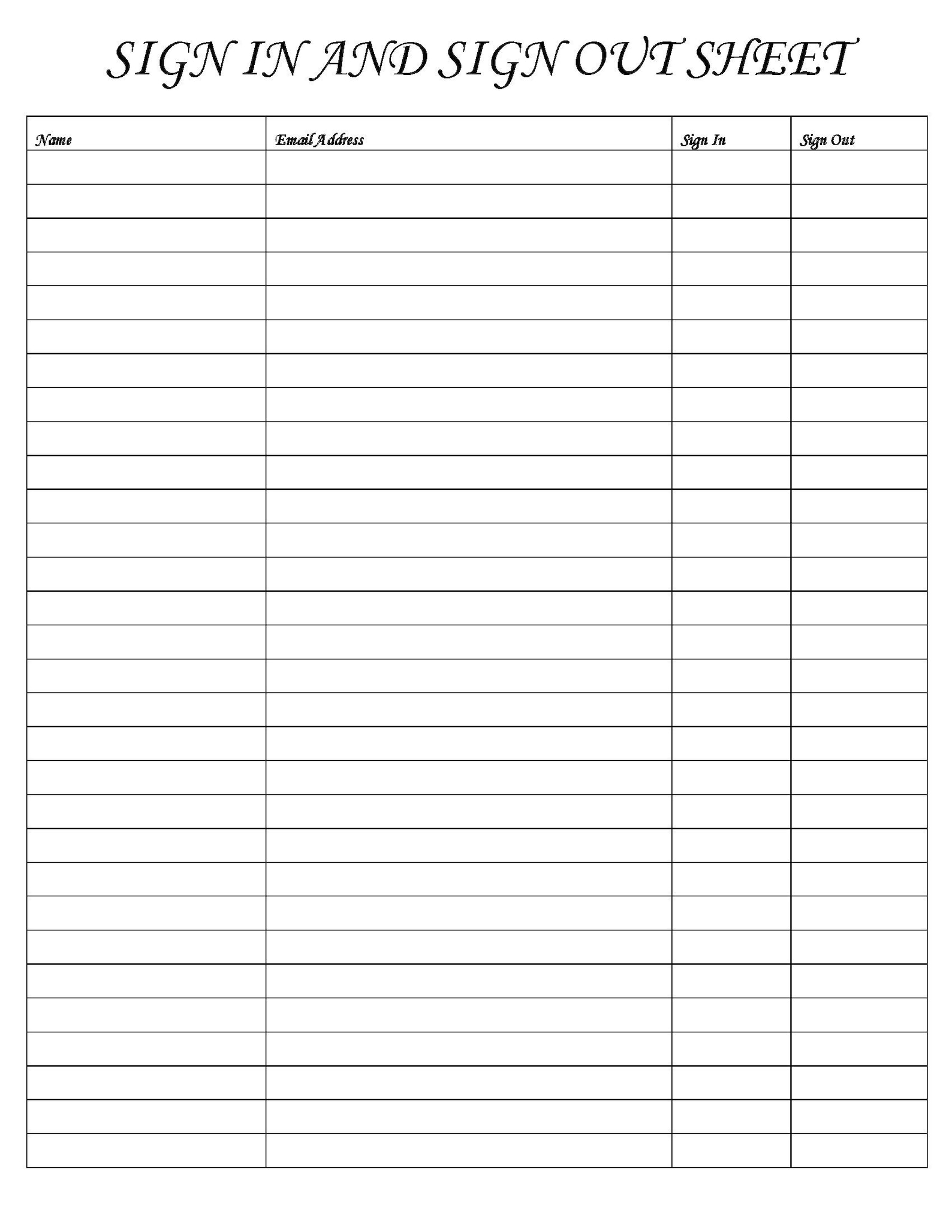 Sign in and Out Sheet Printable Form, Digital File, Instant Download ...
