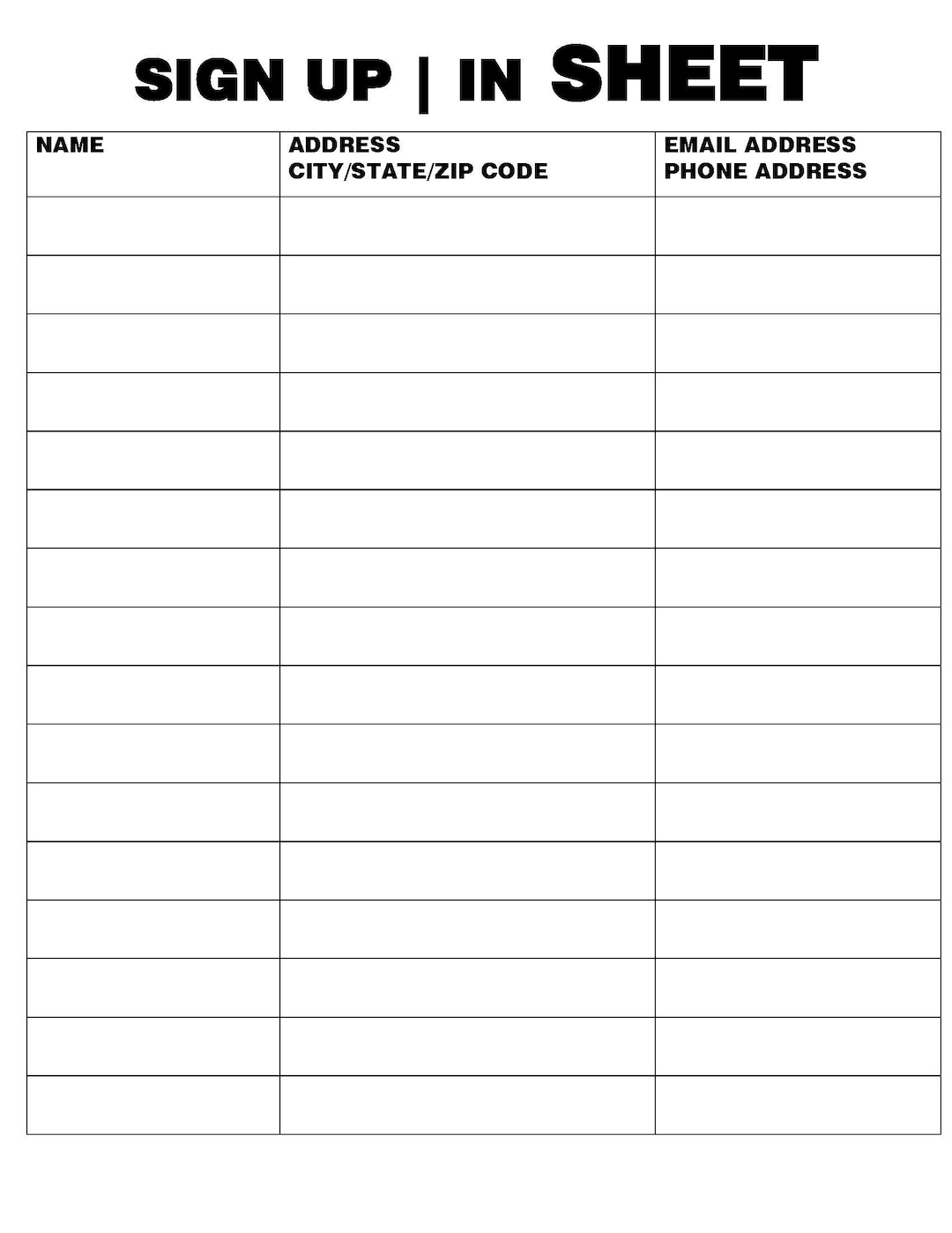 Sign up Sign in Sheet Template - Printable Sign up or Sign in Sheet ...
