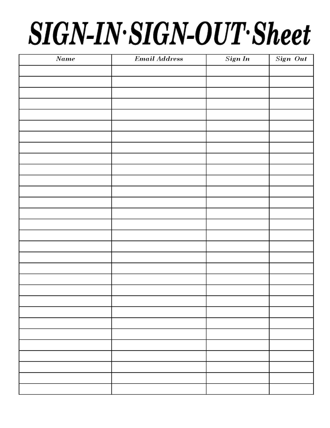 Sign-in / Sign-out Sheet Printable Form, Digital File, Instant Download ...
