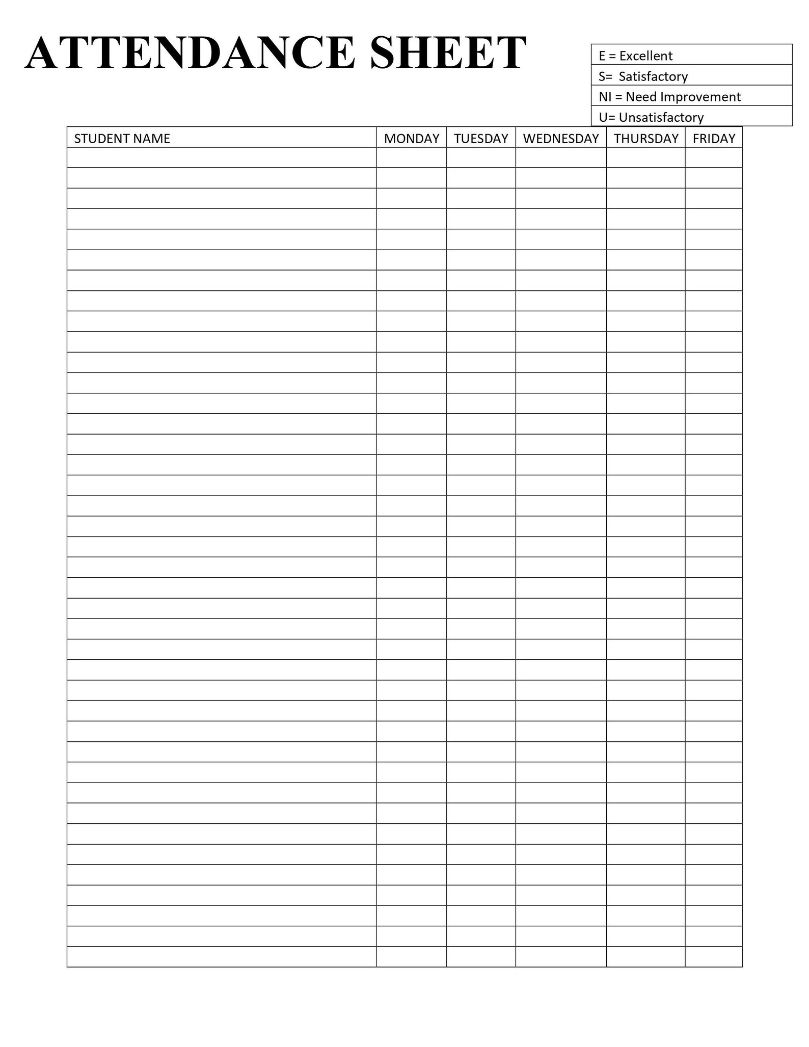 Attendance Sheet Printable Form, Digital File, Instant Download ...