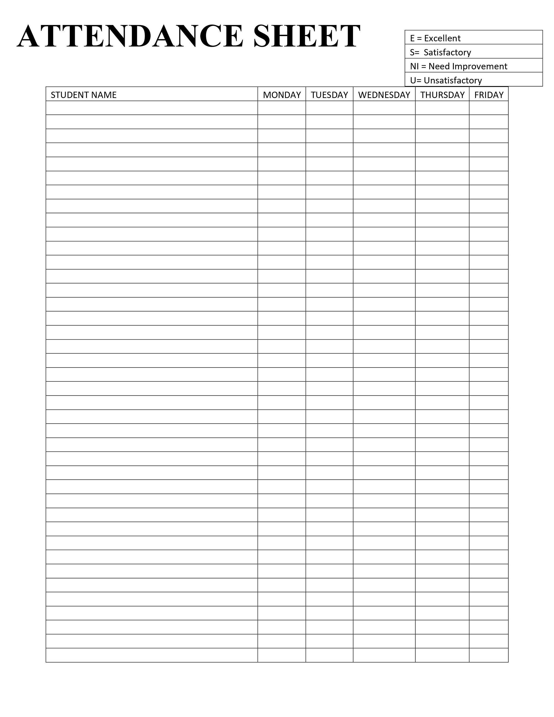 Attendance Sheet Printable Form, Digital File, Instant Download ...