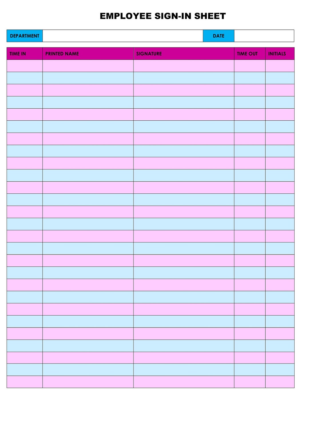 Employee Sign in Sheet Printable Form Digital File Instant | Etsy