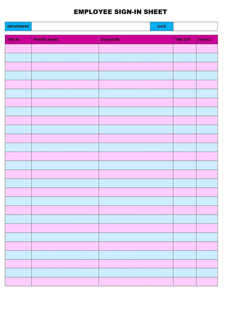 Employee Sign in Sheet Printable Form Digital File Instant - Etsy