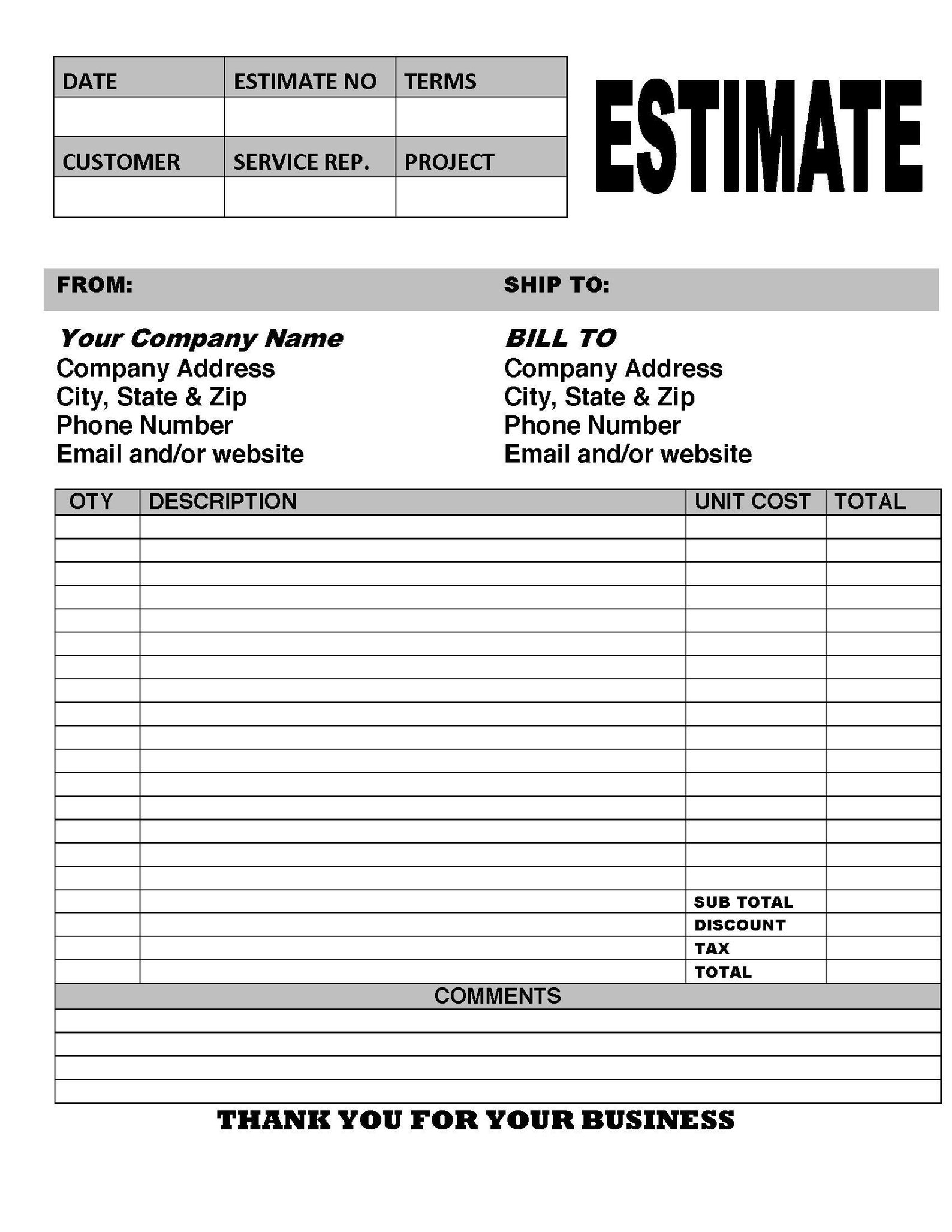 ESTIMATE-INVOICE Template| Gray | Printable Form | Instant Download - Etsy