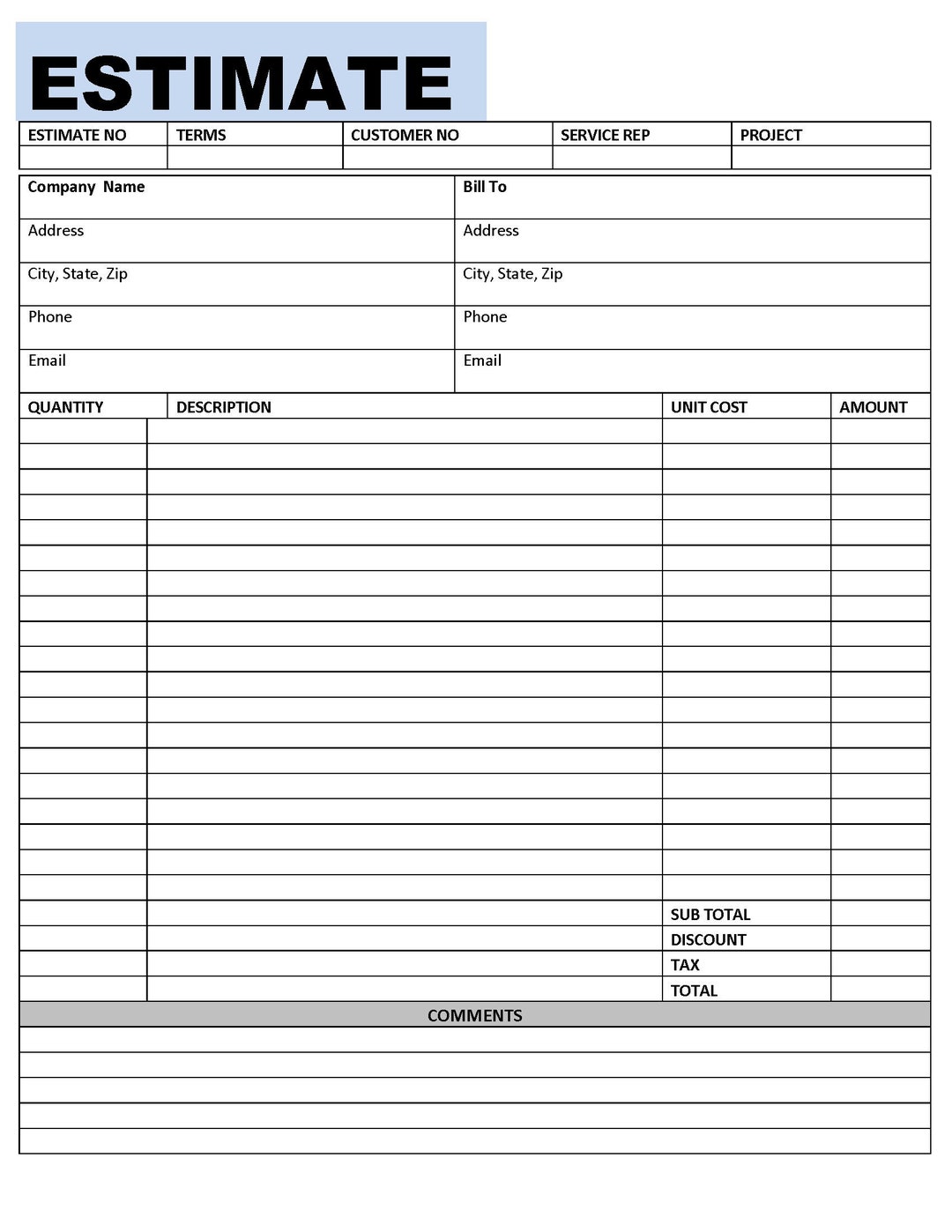 Printable Estimate Invoice Template | Simple Business Form - Etsy