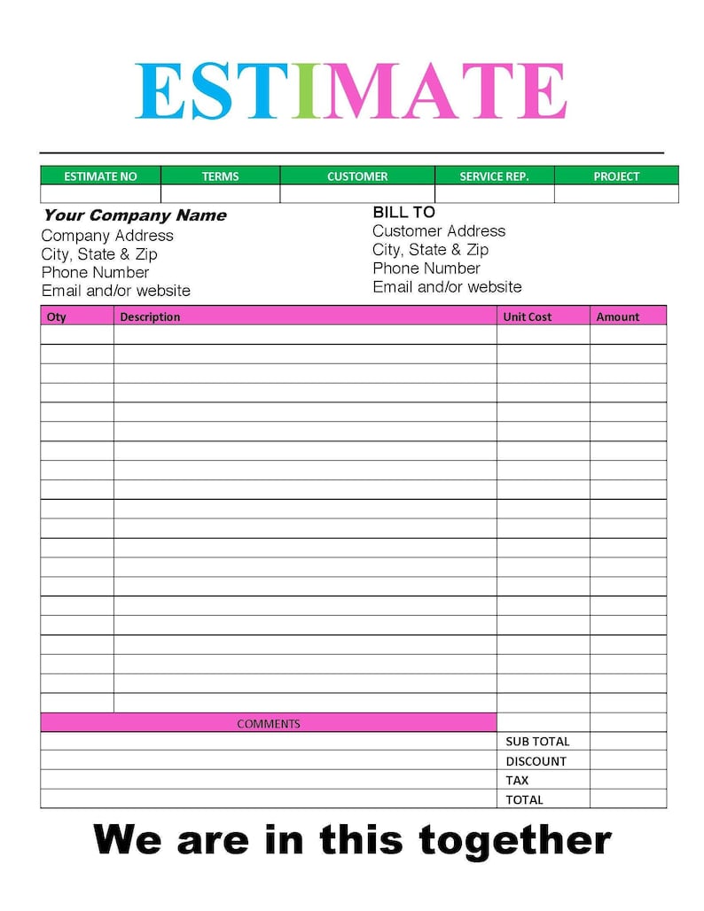 Editable Estimate & Invoice Template – Business Form (word + PDF) - Etsy