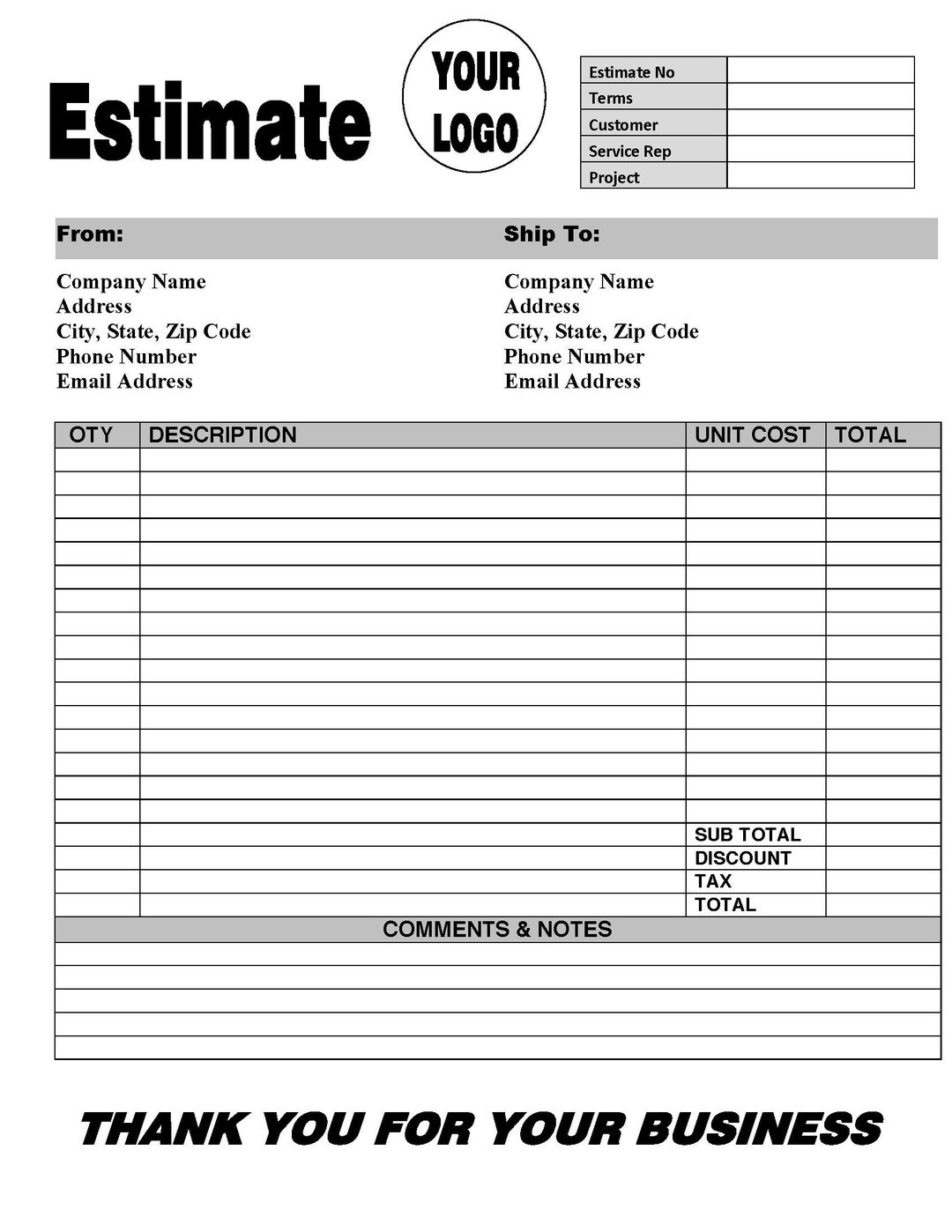 ESTIMATE-INVOICE Fall Gray Template | Printable Form | Instant Download ...