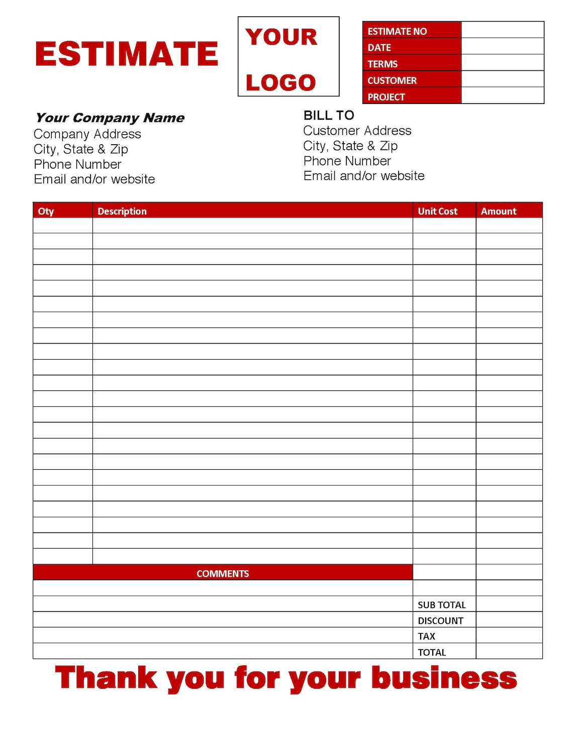 ESTIMATE-INVOICE Template | Autumn Red | Estimate Invoice Form ...