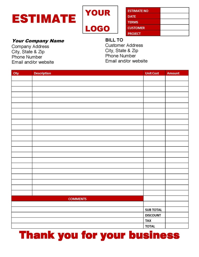 ESTIMATE-INVOICE Template | Autumn Red | Estimate Invoice Form ...