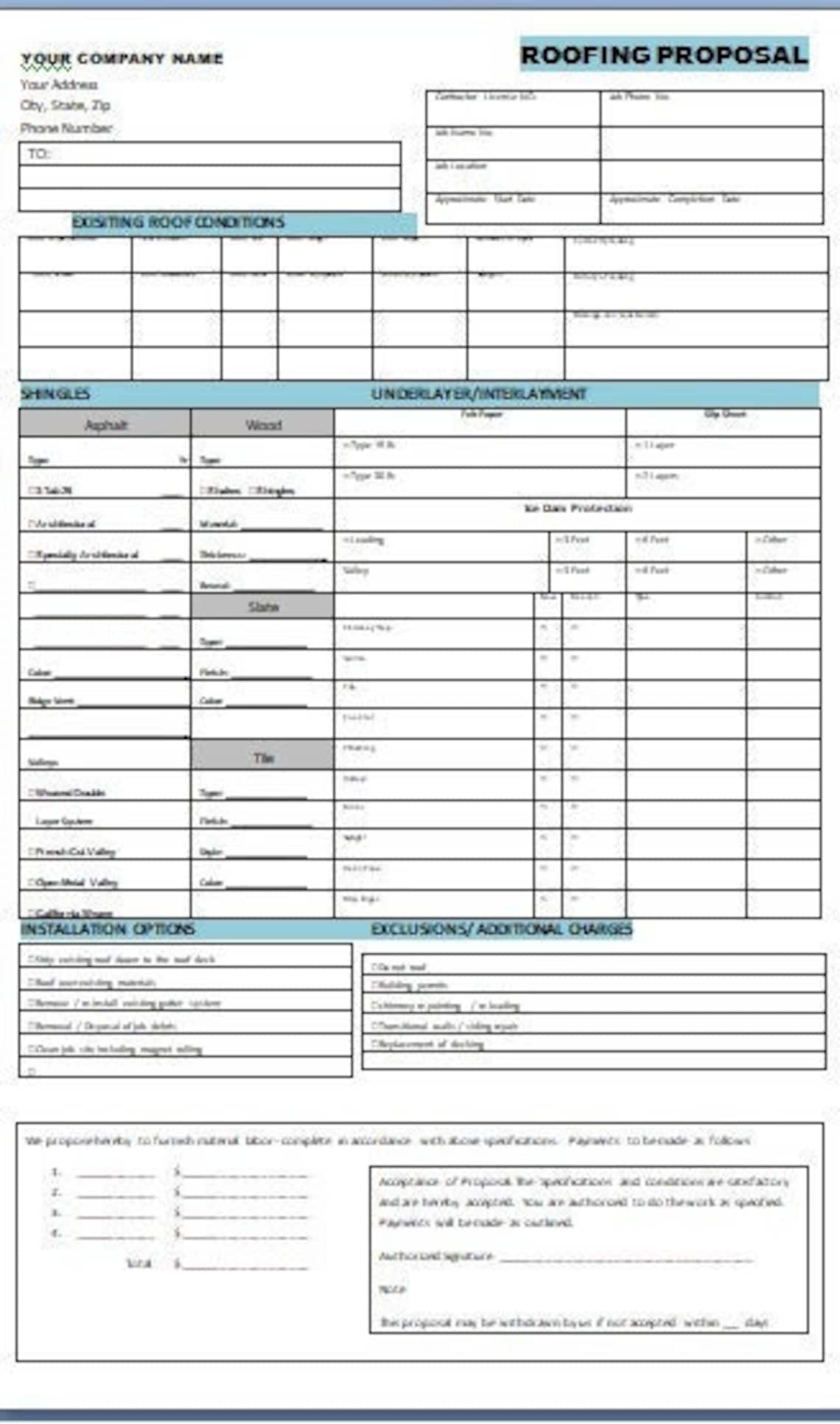 Roofing Proposal Templates | PRINTABLE FORM (8.5 by 14) Legal Document ...