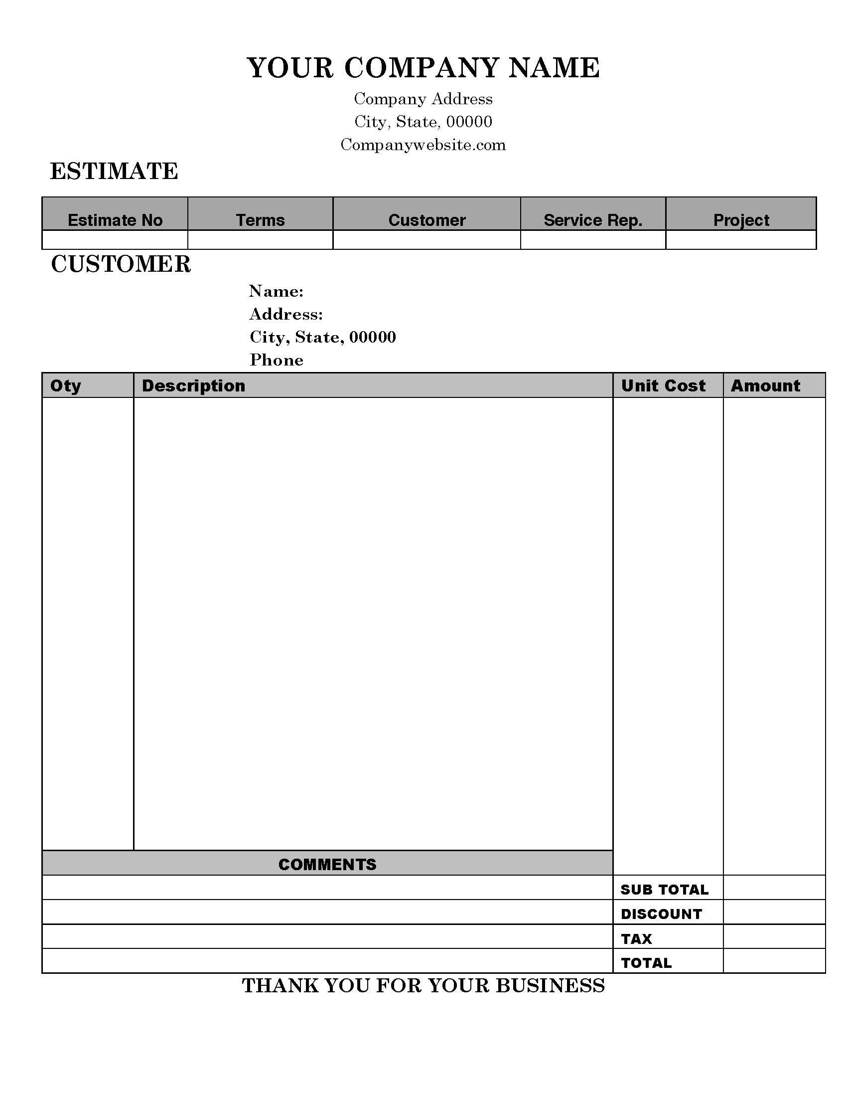 Estimate - Invoice Template | Contractor Style| Gray Template ...