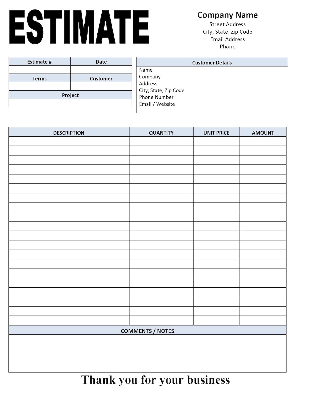 Buy Estimate-invoice Template. Printable Business Estimate Form ...